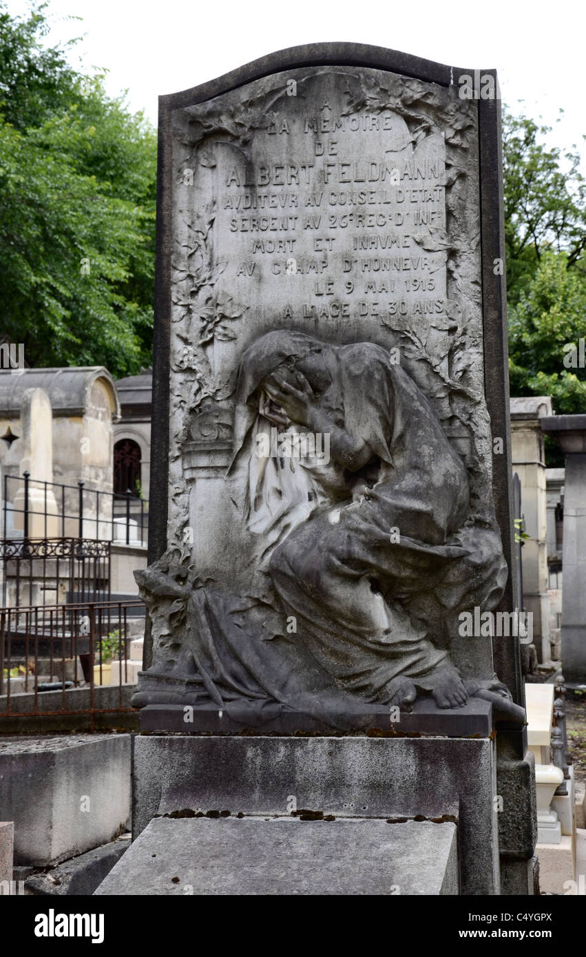 The depiction of a woman in mourning on a tomb in Montmartre Cemetery ...