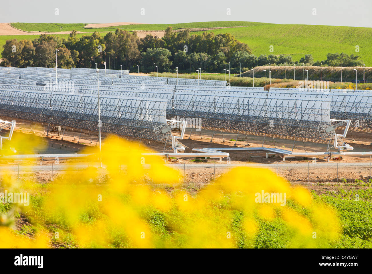 Part of the Solucar solar complex owned by Abengoa energy, in Sanlucar ...