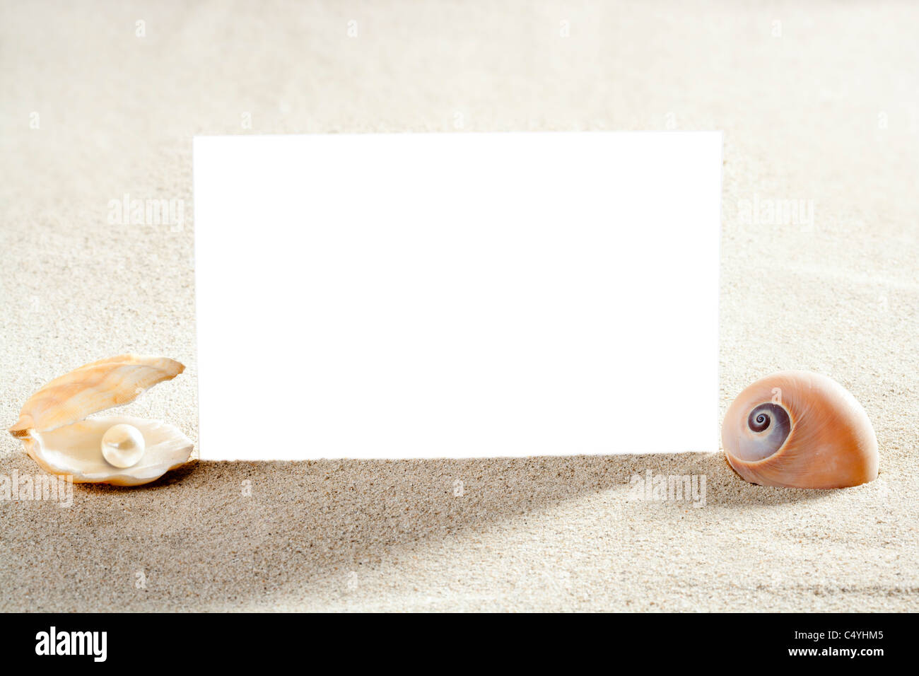 beach vacation concept blank paper in white sand beach with pearl ...