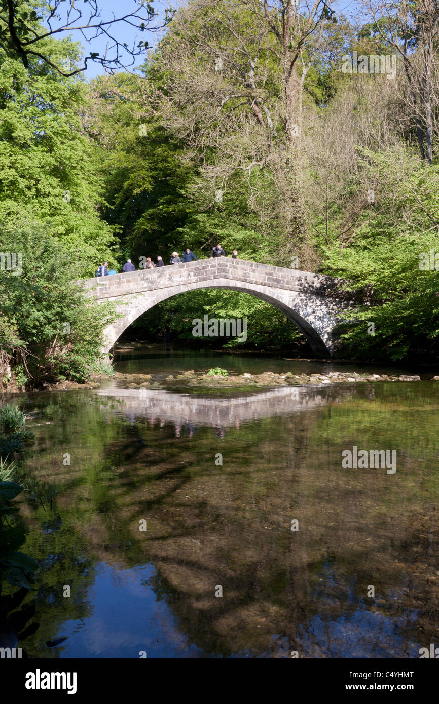 Bridge over a river in the British countryside with reflections of the ...