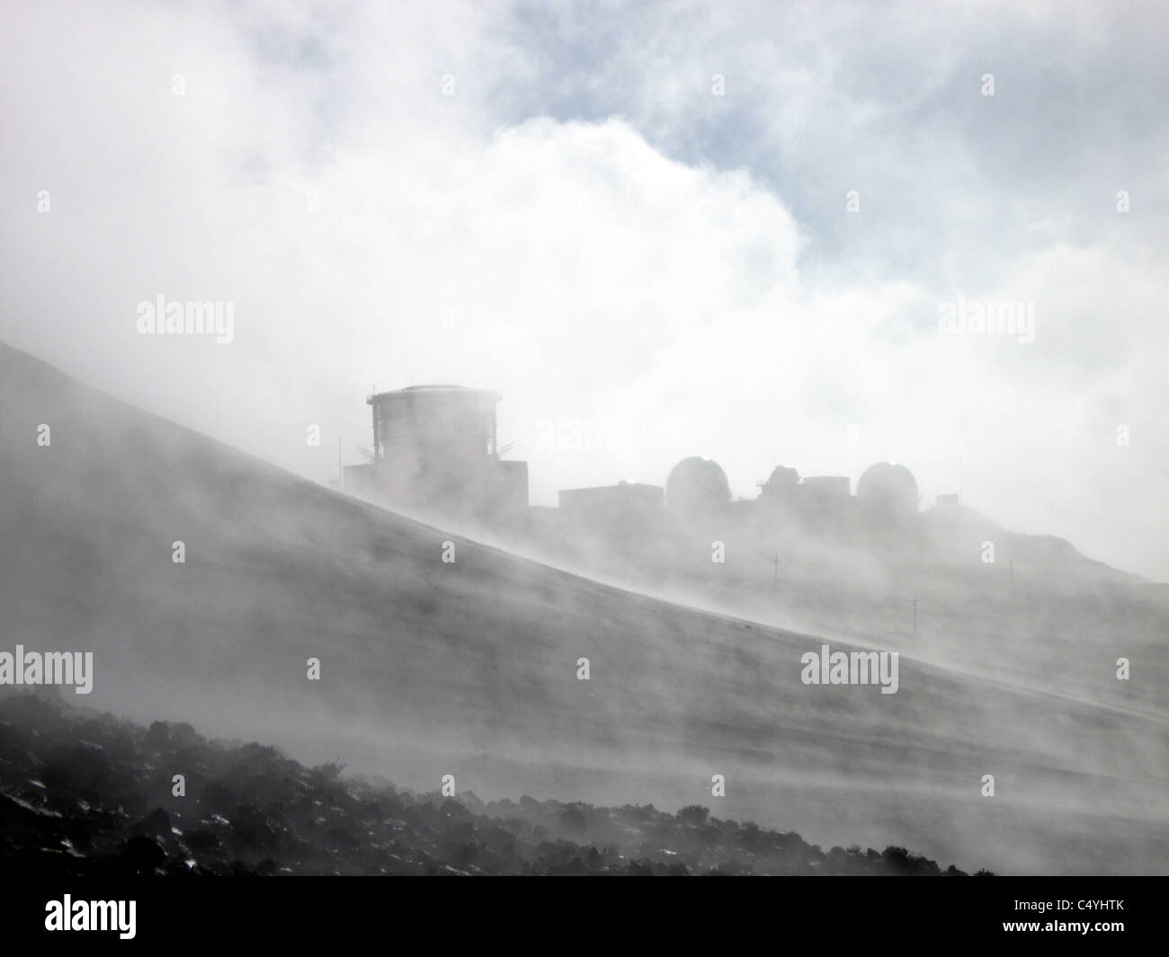 Haleakala Observatory in the clearing fog, Maui, Hawaii, USA Stock ...