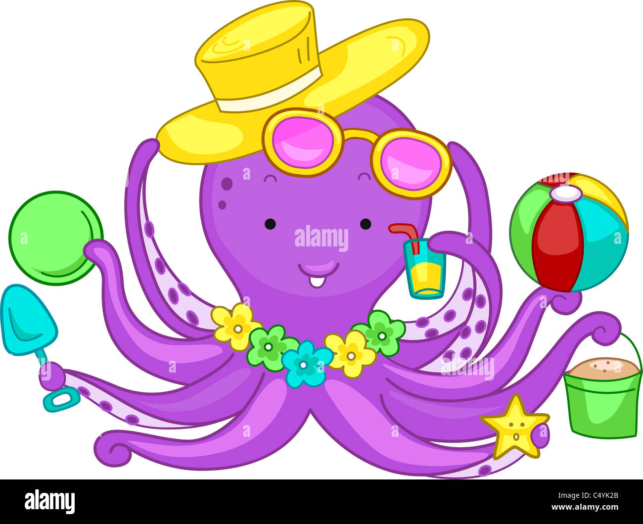 Illustration of an Octopus Playing in the Beach Stock Photo - Alamy
