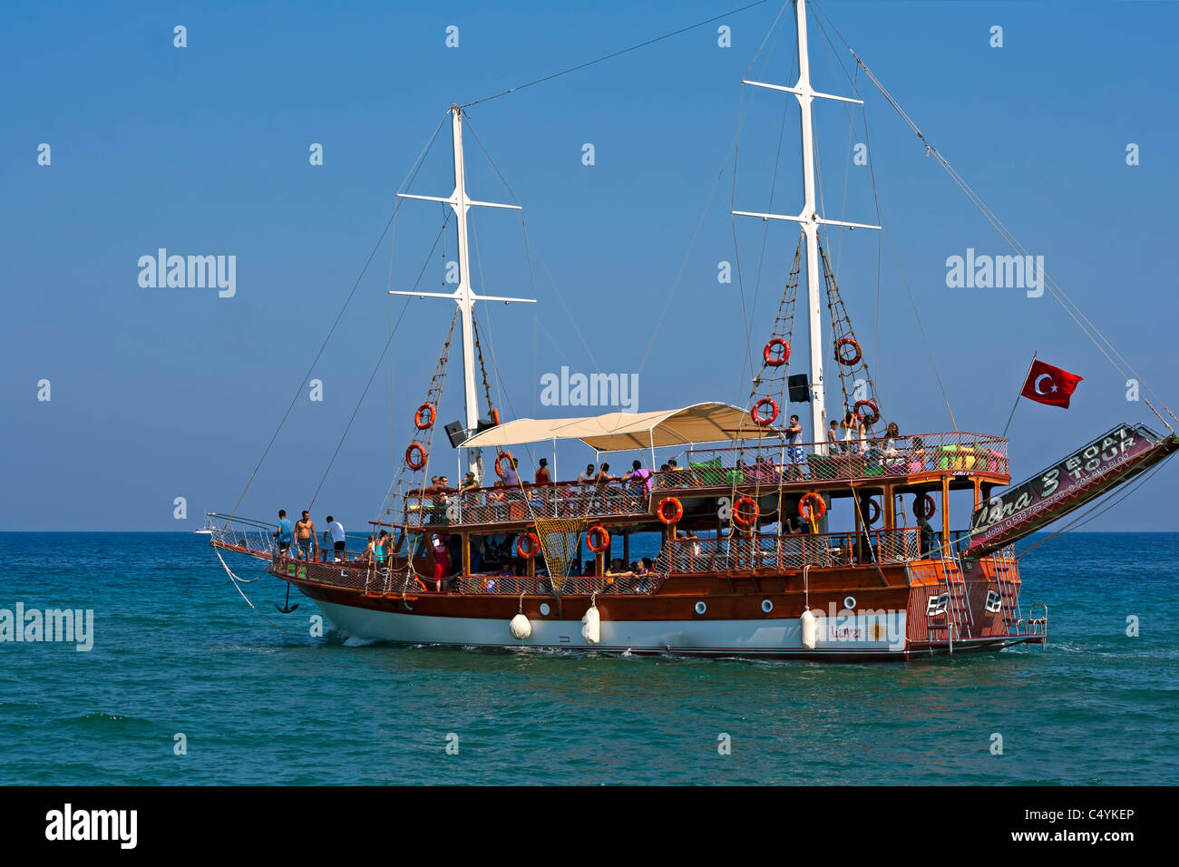 Traditional Turkish gulet at sea against a clear blue sky Stock Photo ...
