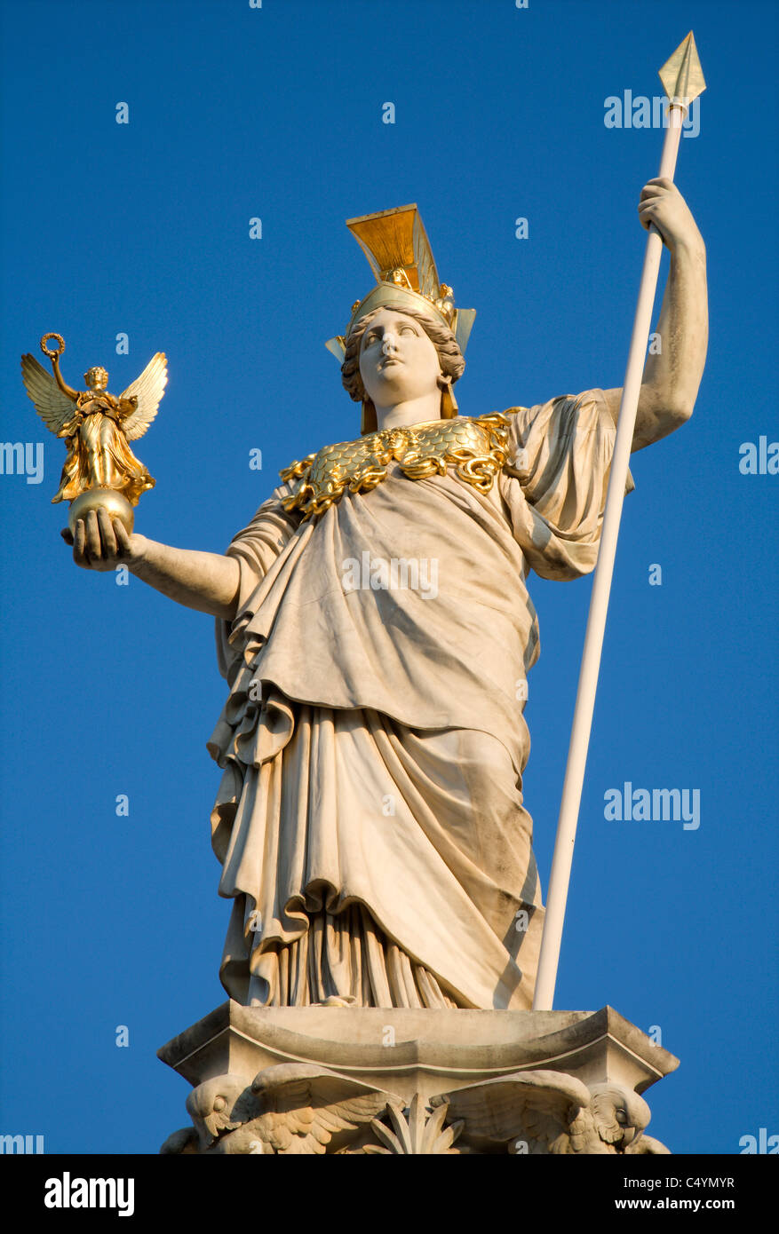 Pallas Athena statue for parliament in Vienna in the morning light ...