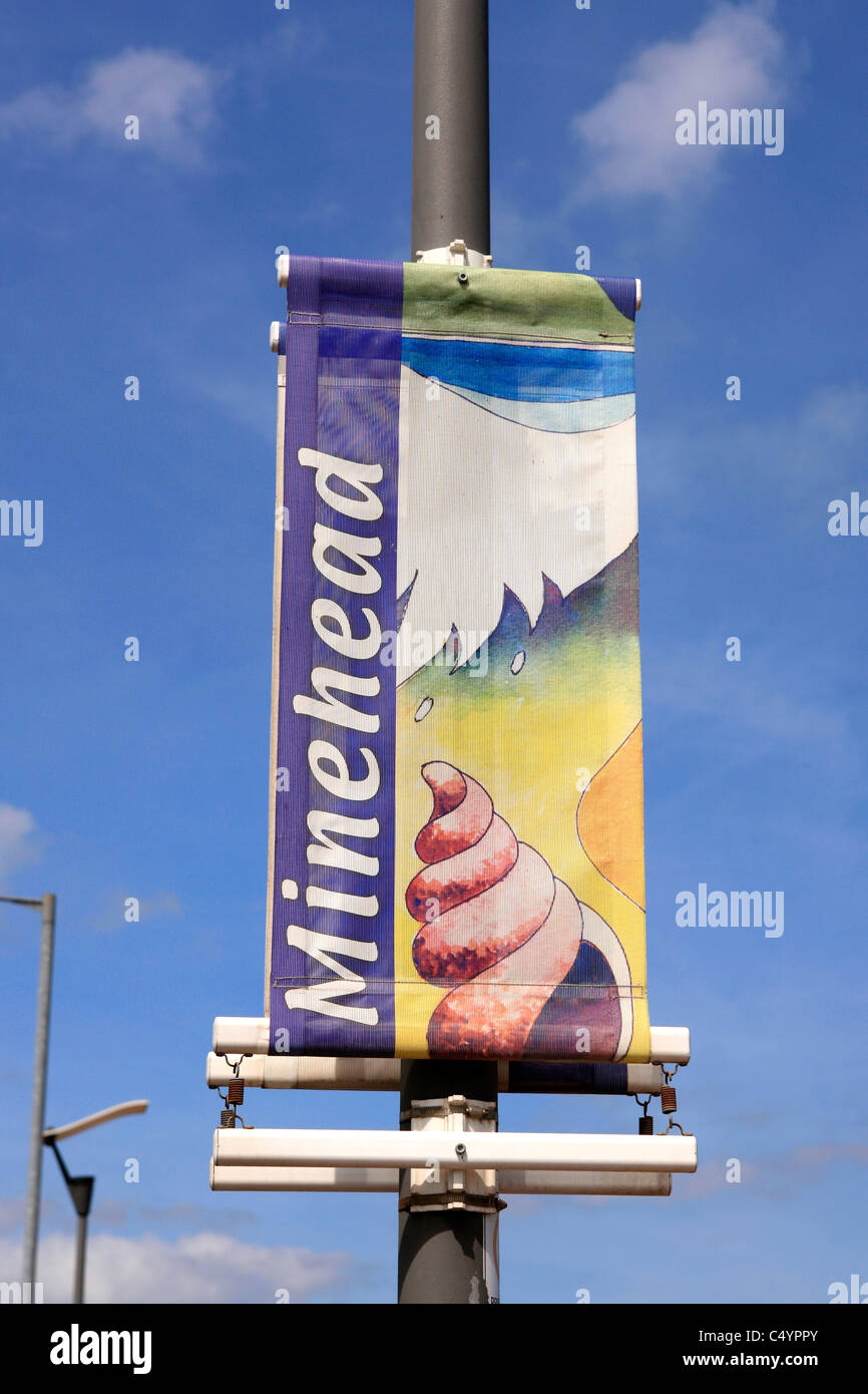 Modern colorful overhead banner poster at Minehead in Somerset UK Stock ...