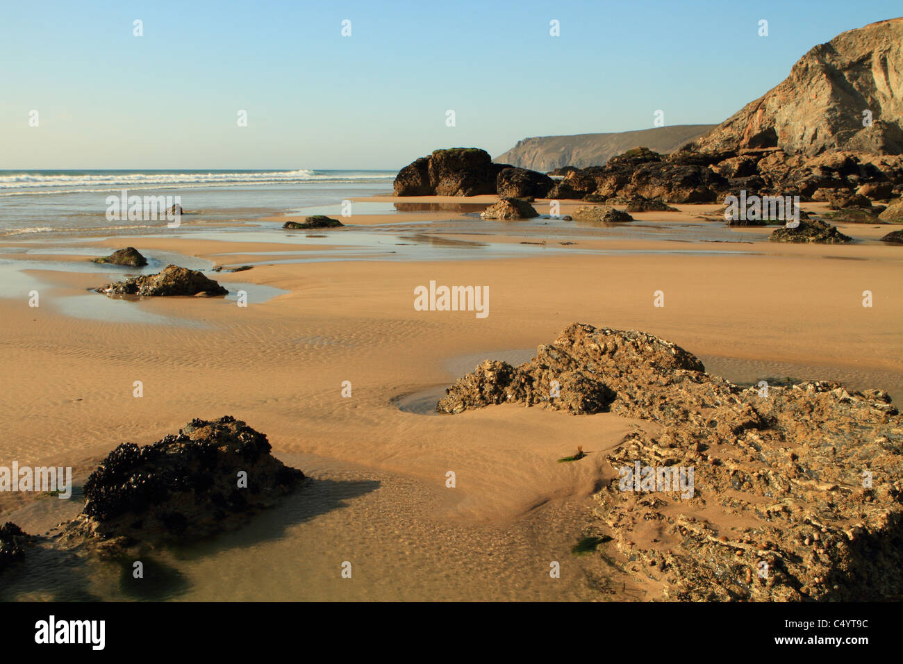 Porthtowan Beach - low tide, North Cornwall, England, UK Stock Photo ...