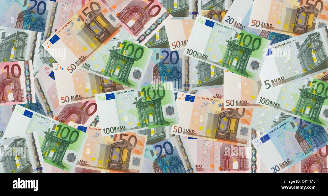 stack assorted euro euros notes bills Stock Photo - Alamy