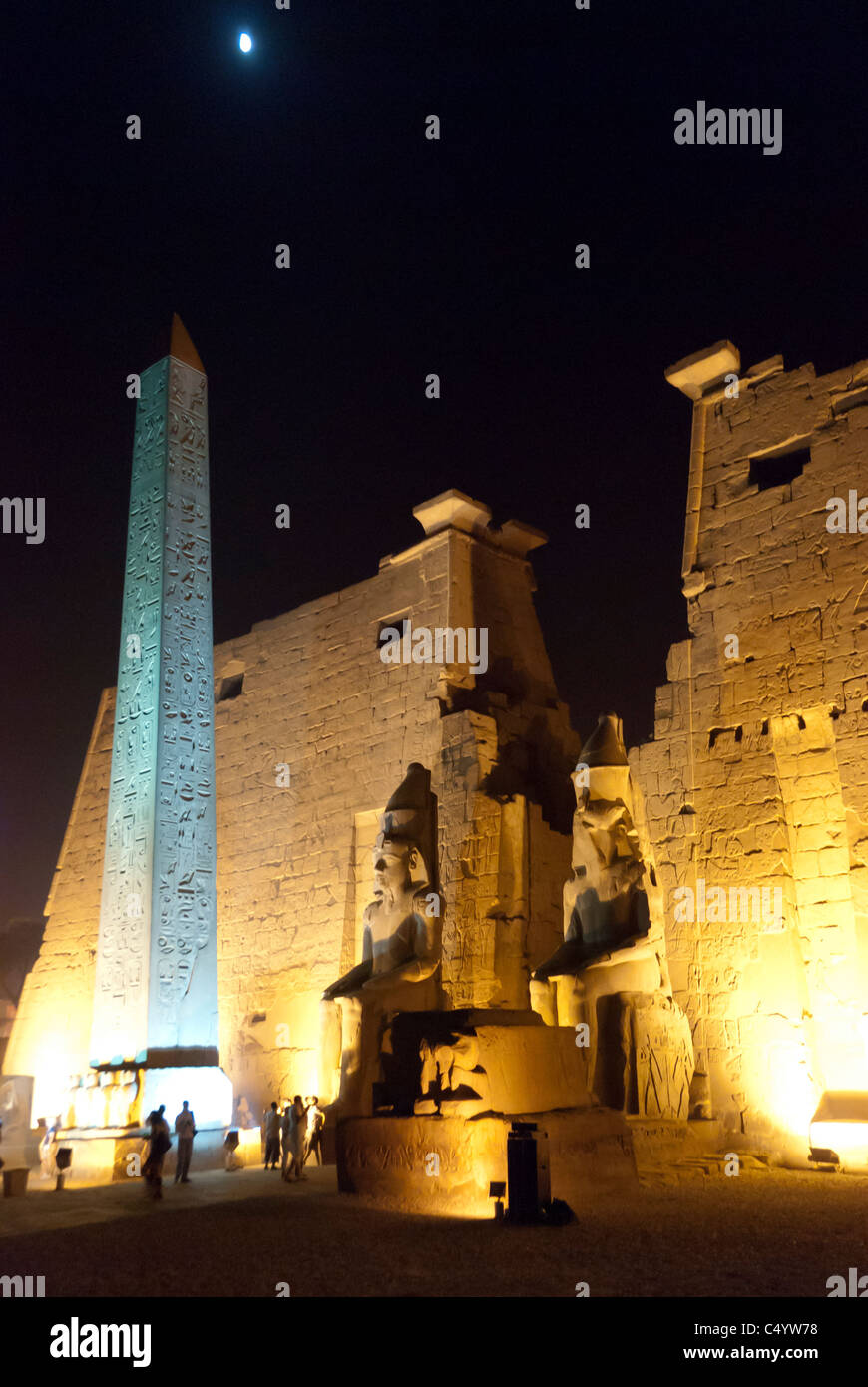 The red granite obelisk at night in the Luxor Temple - Upper Egypt ...