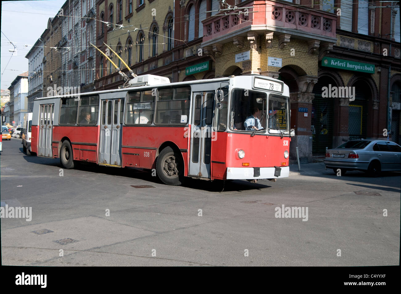 A ZIU trolley bus makes it way through the streets of Budapest, Hungary ...