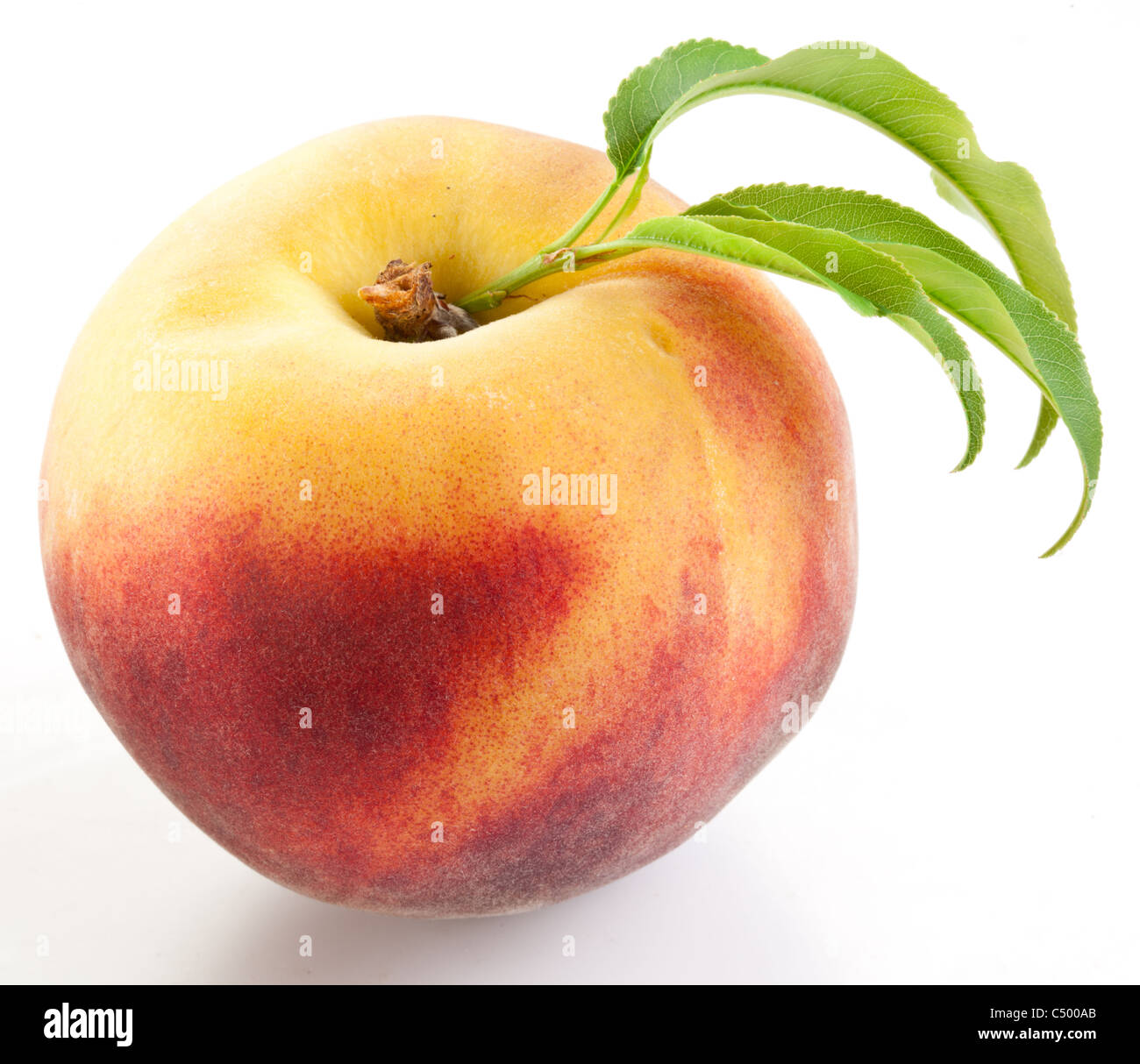 Ripe peach with leaves isolated on a white background Stock Photo - Alamy
