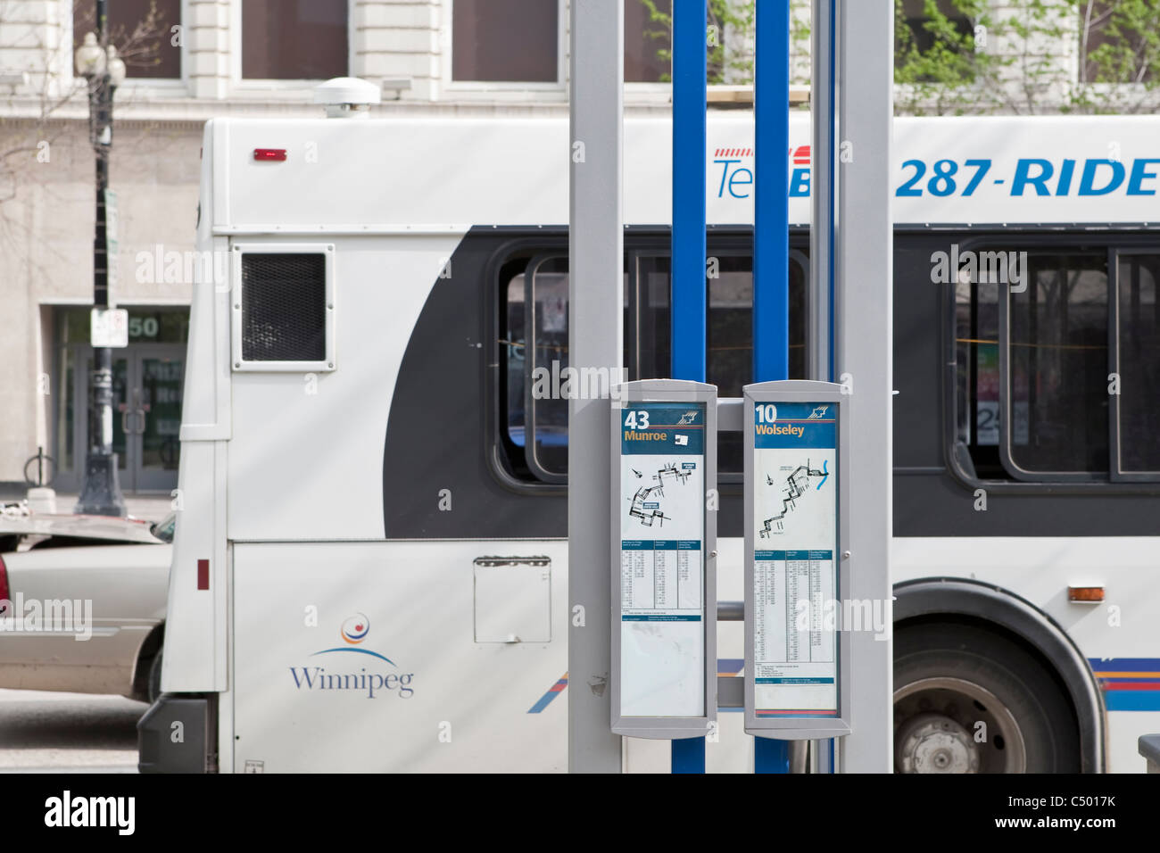 A Winnipeg Transit Bus Is See At Carlton Bus Station In Winnipeg Stock a-winnipeg-transit-bus-is-see-at-carlton-bus-station-in-winnipeg-stock