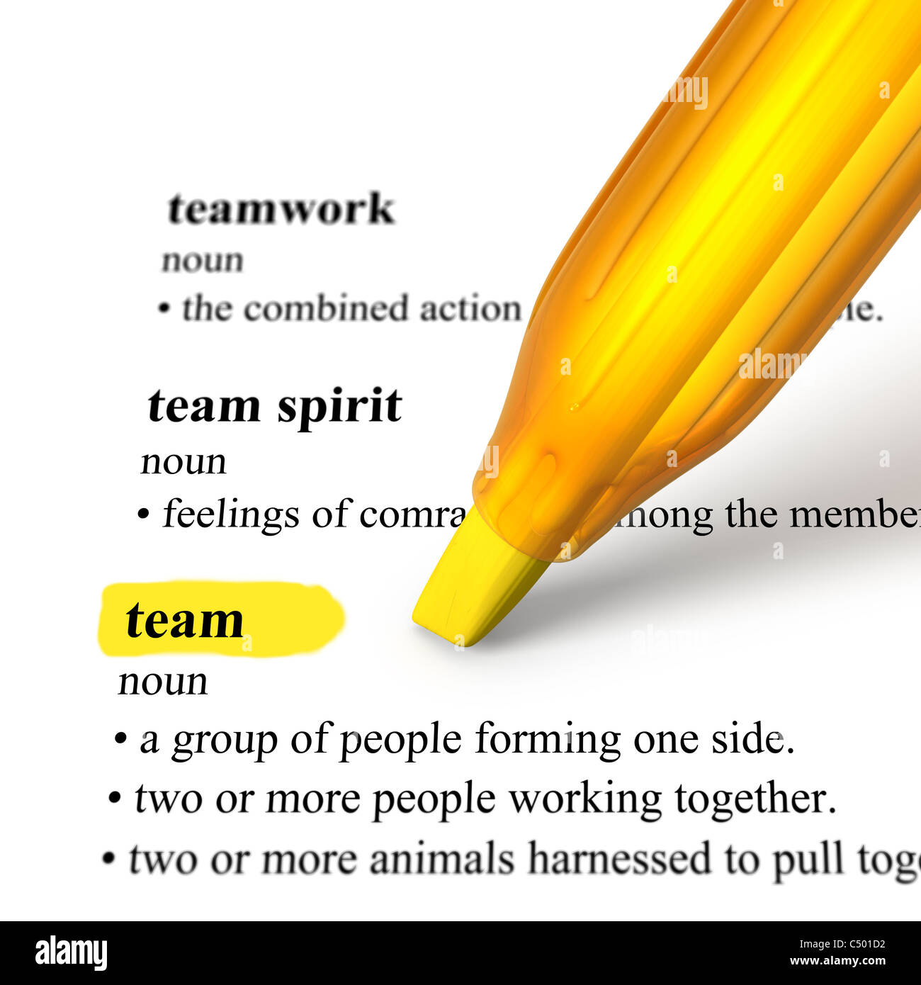 Team highlighted in yellow with close up of highlighter pen on white ...