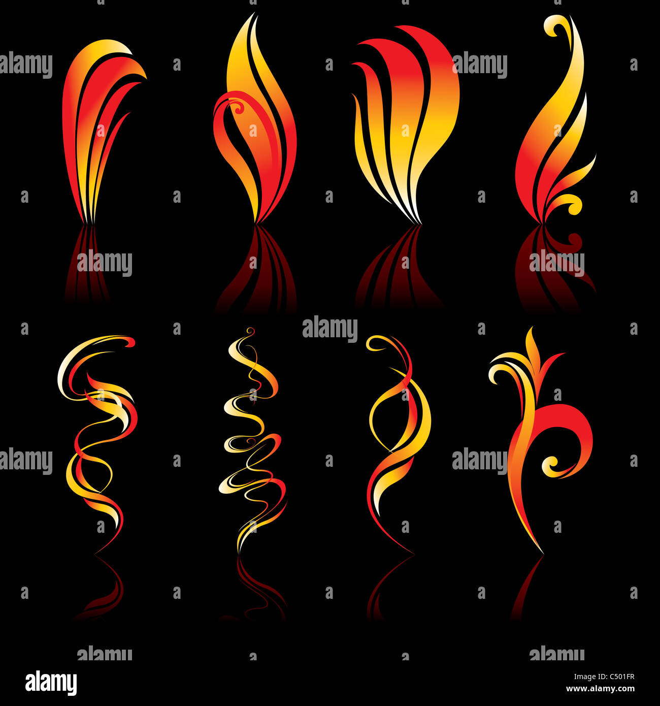 Fire icons collection original. Illustration on black background Stock ...