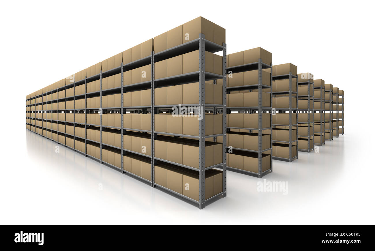 Warehouse storage racks boxes goods Cut Out Stock Images & Pictures - Alamy