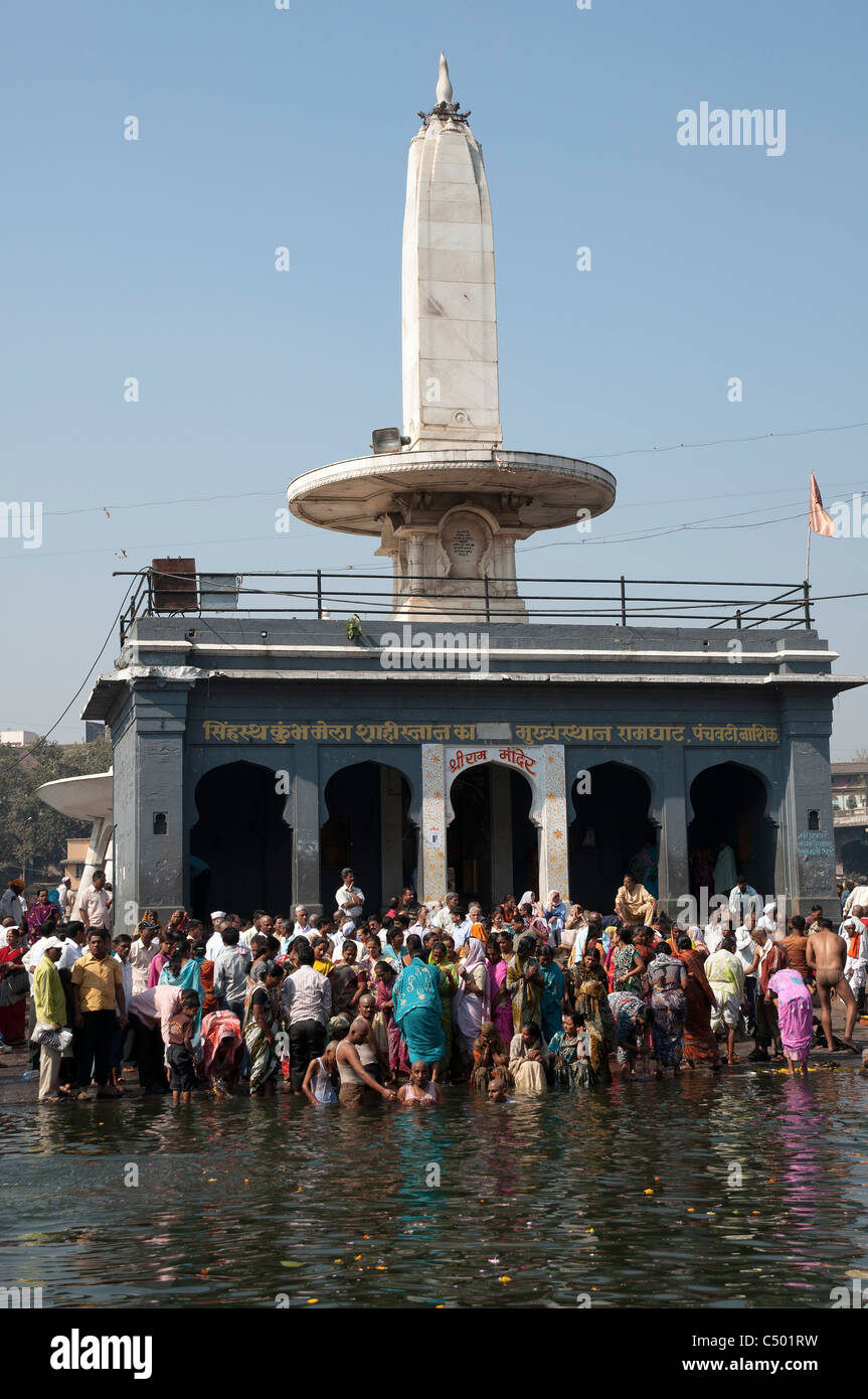 India, Maharashtra, Nashik ritual bathing in the holy the Godavari ...