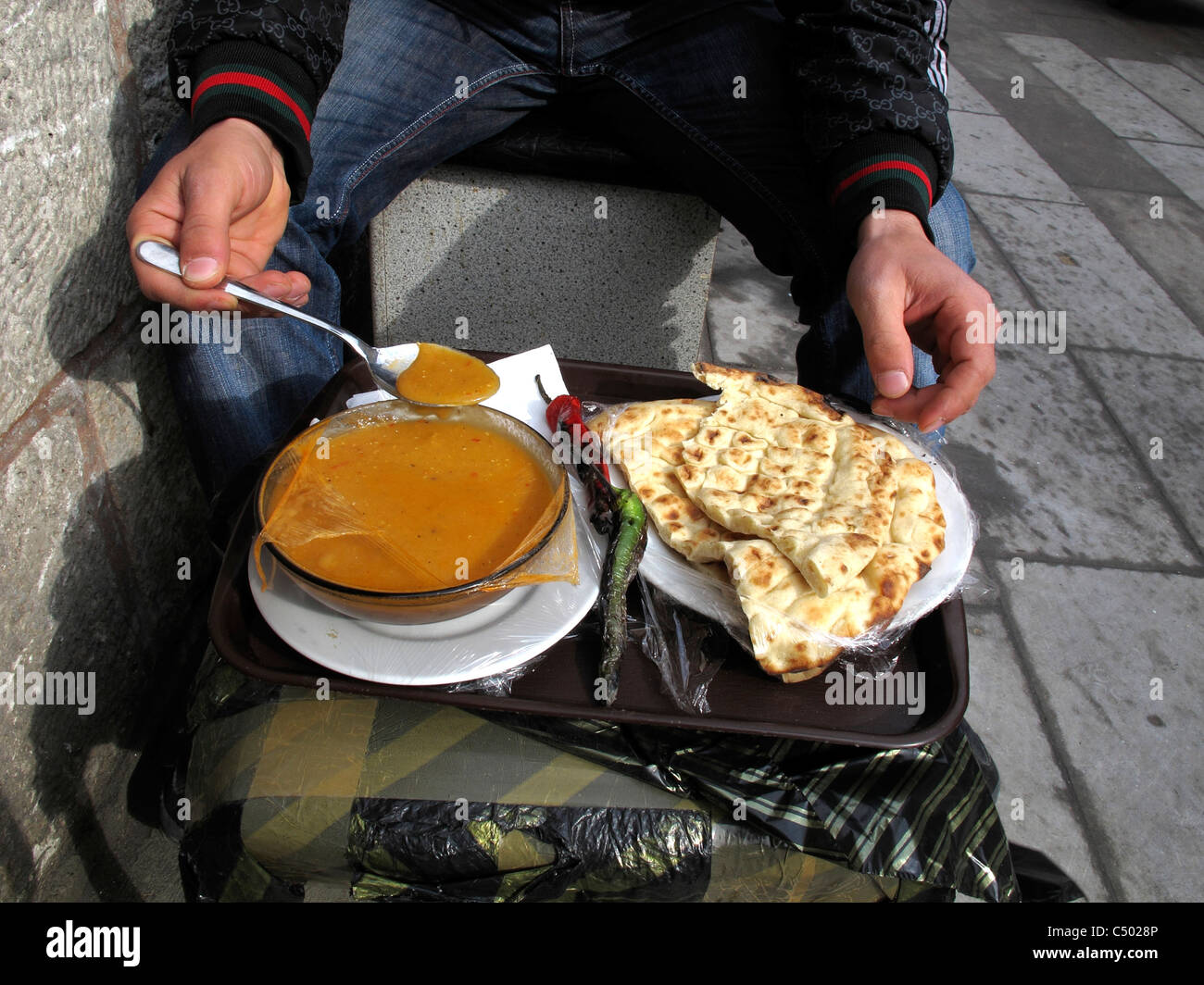 Turkey Istanbul Sultanahmet old town Turkish man eat breakfast Stock ...