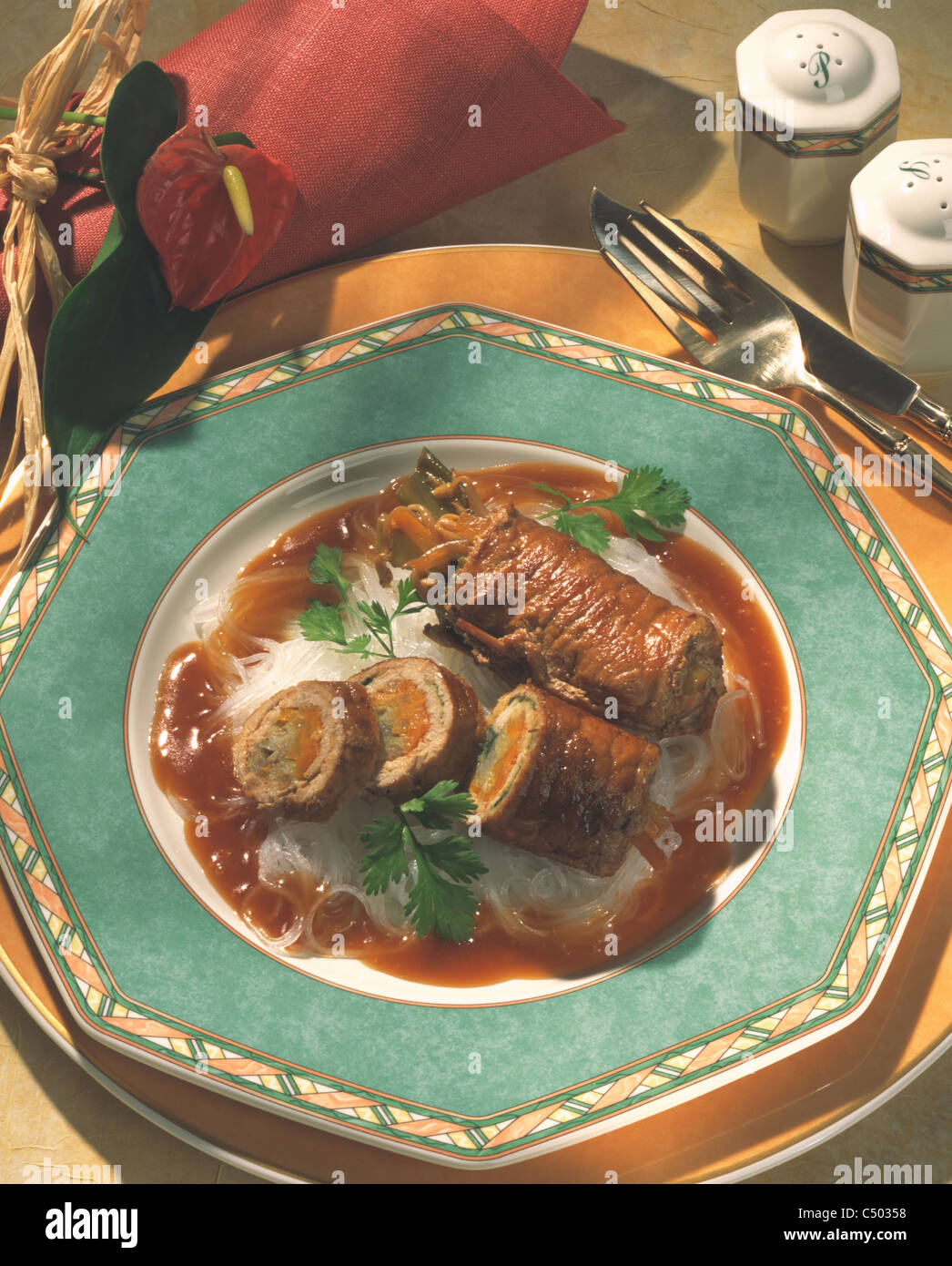 Hot veal roulade with vegetable Stock Photo - Alamy