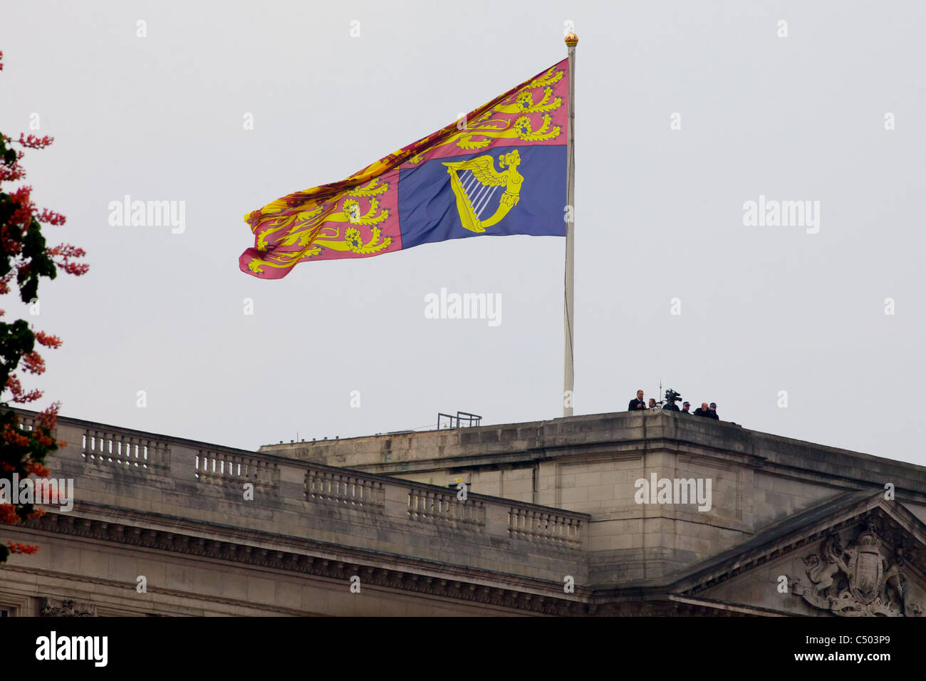 The Royal standard flying over Buckingham Palace, London Stock Photo ...