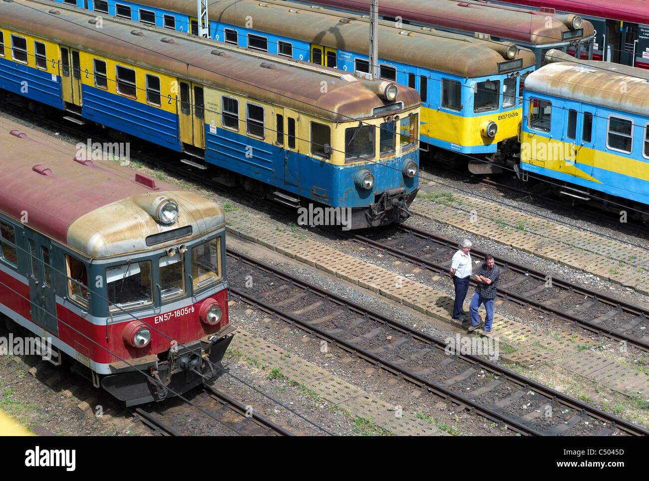 PKP SA regional trains on siding tracks at the central train station ...