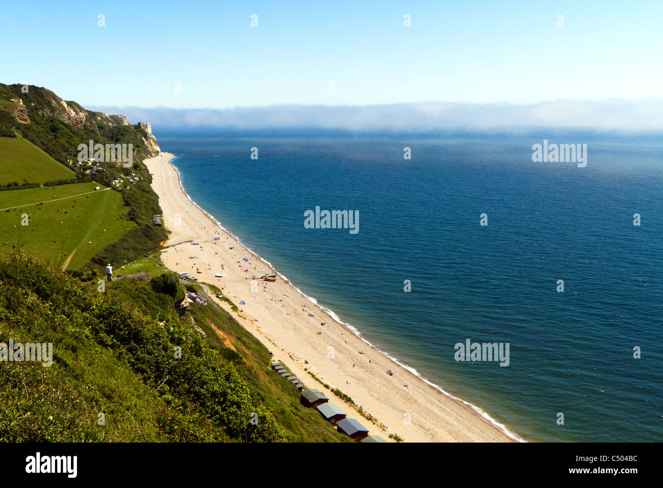 Looking down on the beach at Branscombe Mouth, East Devon, England ...