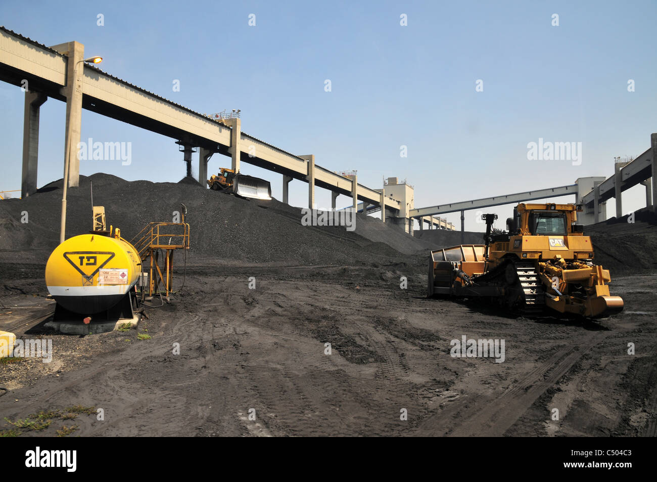 Israel, Hadera, The Orot Rabin coal operated power plant. Coal storage ...