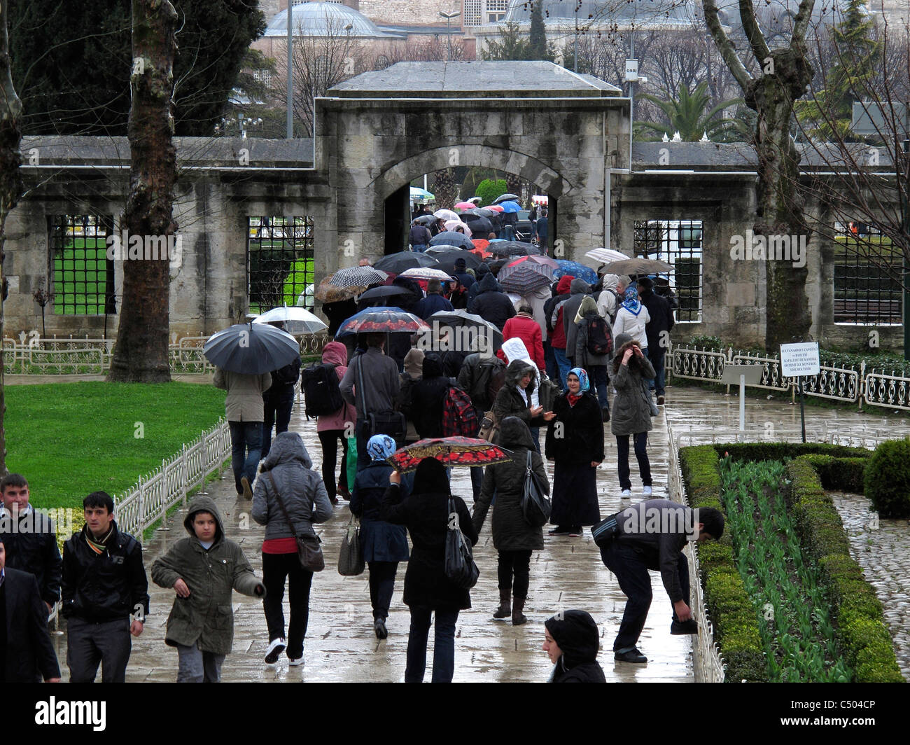 Turkey Istanbul tourist to Hagia Sofia in the rain Stock Photo - Alamy