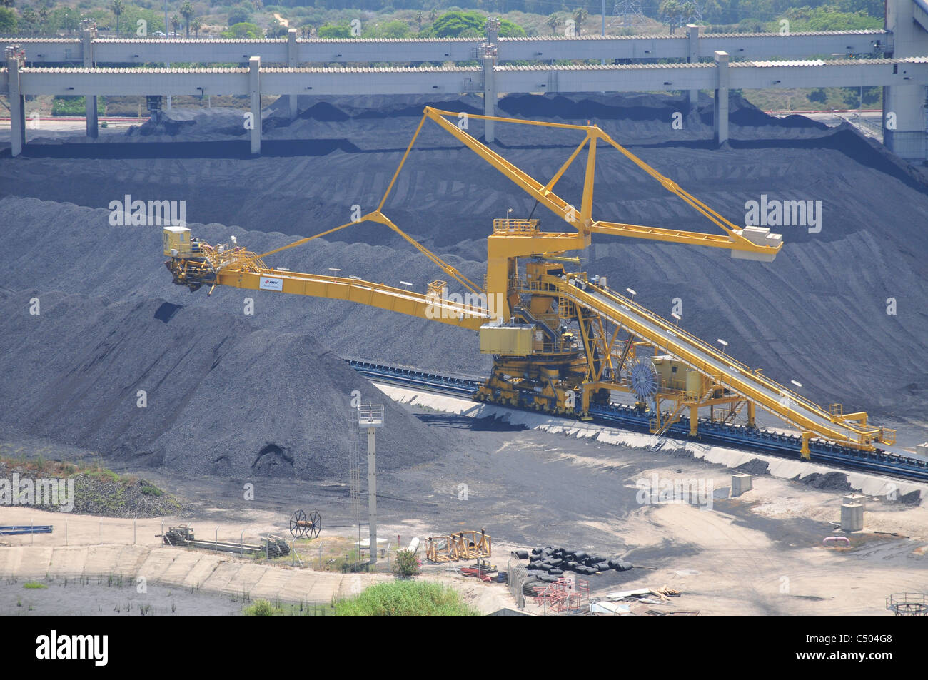 Israel, Hadera, The Orot Rabin coal operated power plant. Coal storage ...