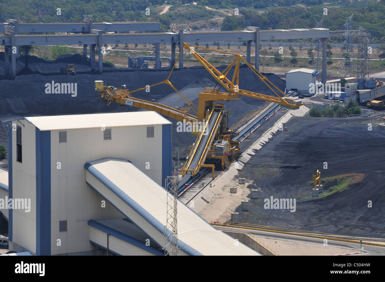 Israel, Hadera, The Orot Rabin coal operated power plant. Coal storage ...