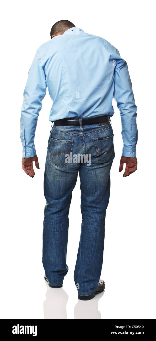 standing caucasian man rear view isolated on white Stock Photo - Alamy