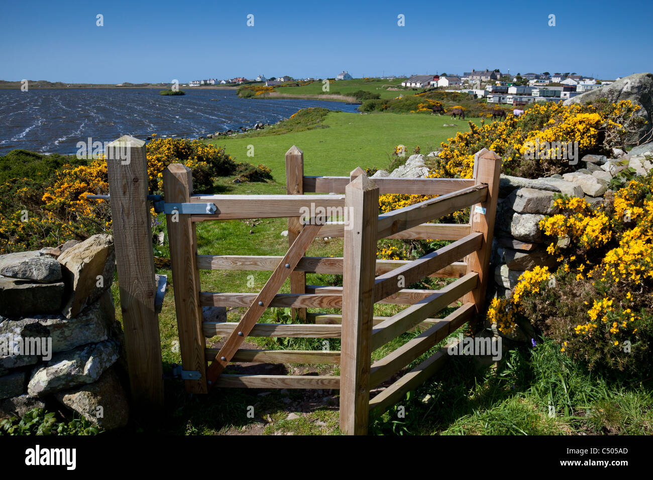 Kissing Gate on path beside Maelog Lake near Rhosneigr, Anglesey, Wales ...