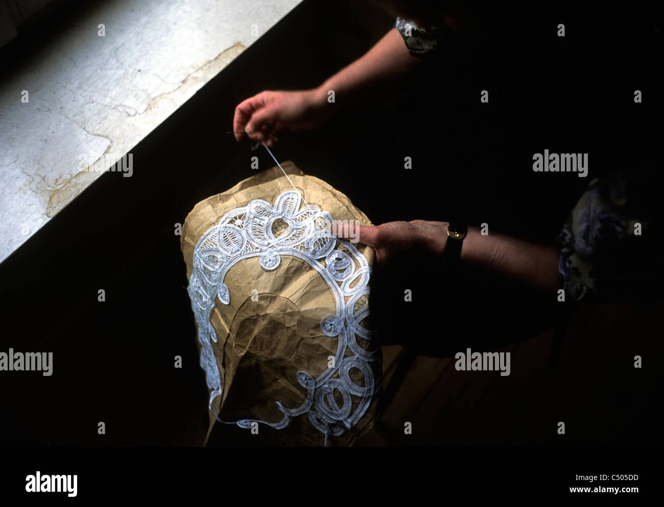 Belgium.Lace making. Activity in the tourist city of Bruges in West ...
