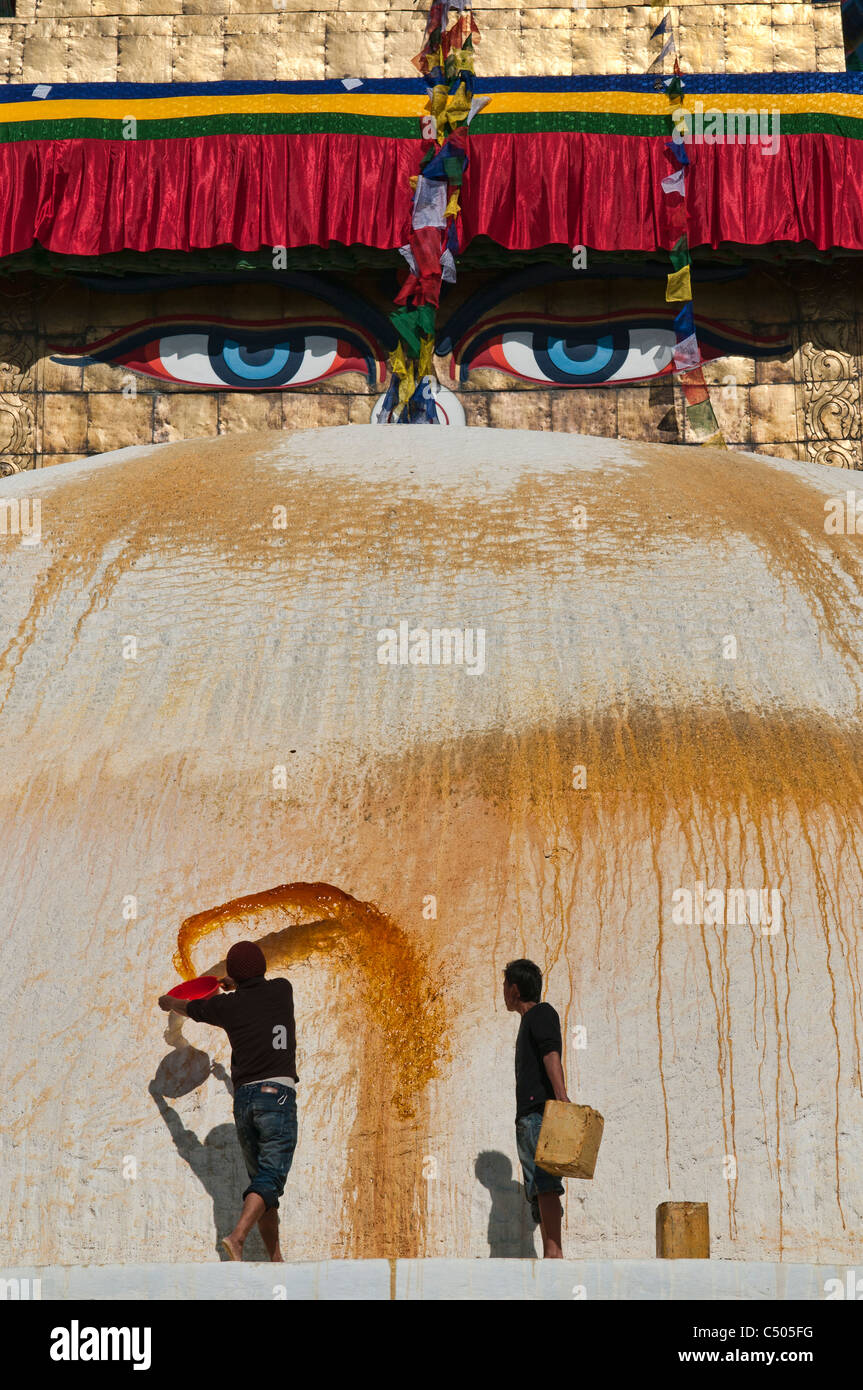The traditional painting of the Boudhanath stupa in Kathmandu Stock ...