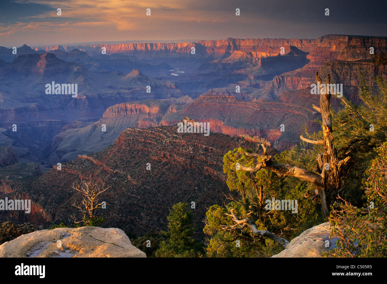 Stormy sunset over the Grand Canyon as seen from Grandview Point, S ...