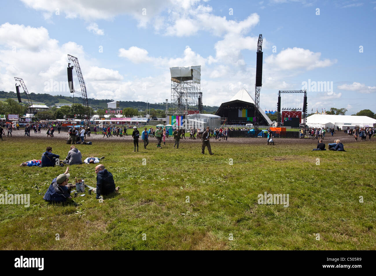 Pyramid stage field Glastonbury Festival 2011 Stock Photo - Alamy