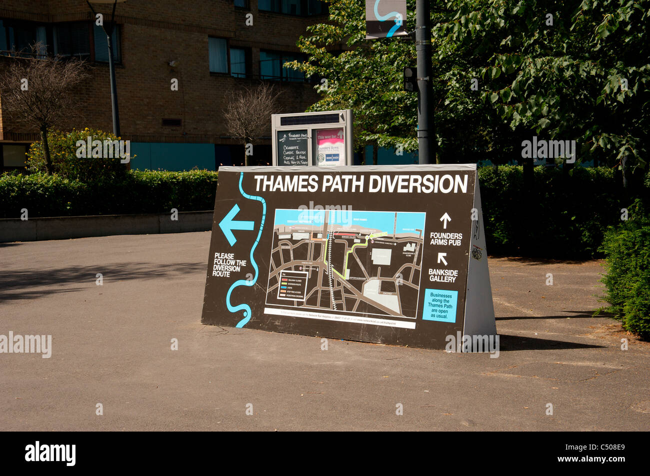 Thames Path diversion information sign, London, England, UK Stock Photo ...