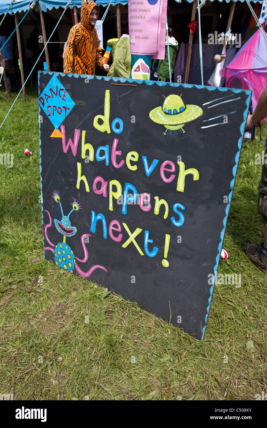 Funny sign in the Kids field at the Glastonbury Festival 2011 Stock ...