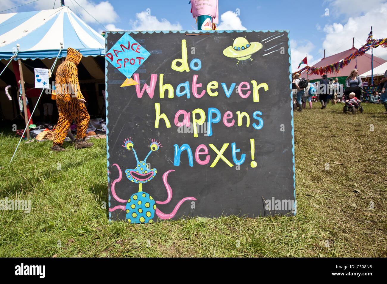 Funny sign in the Kids field at the Glastonbury Festival 2011 Stock ...