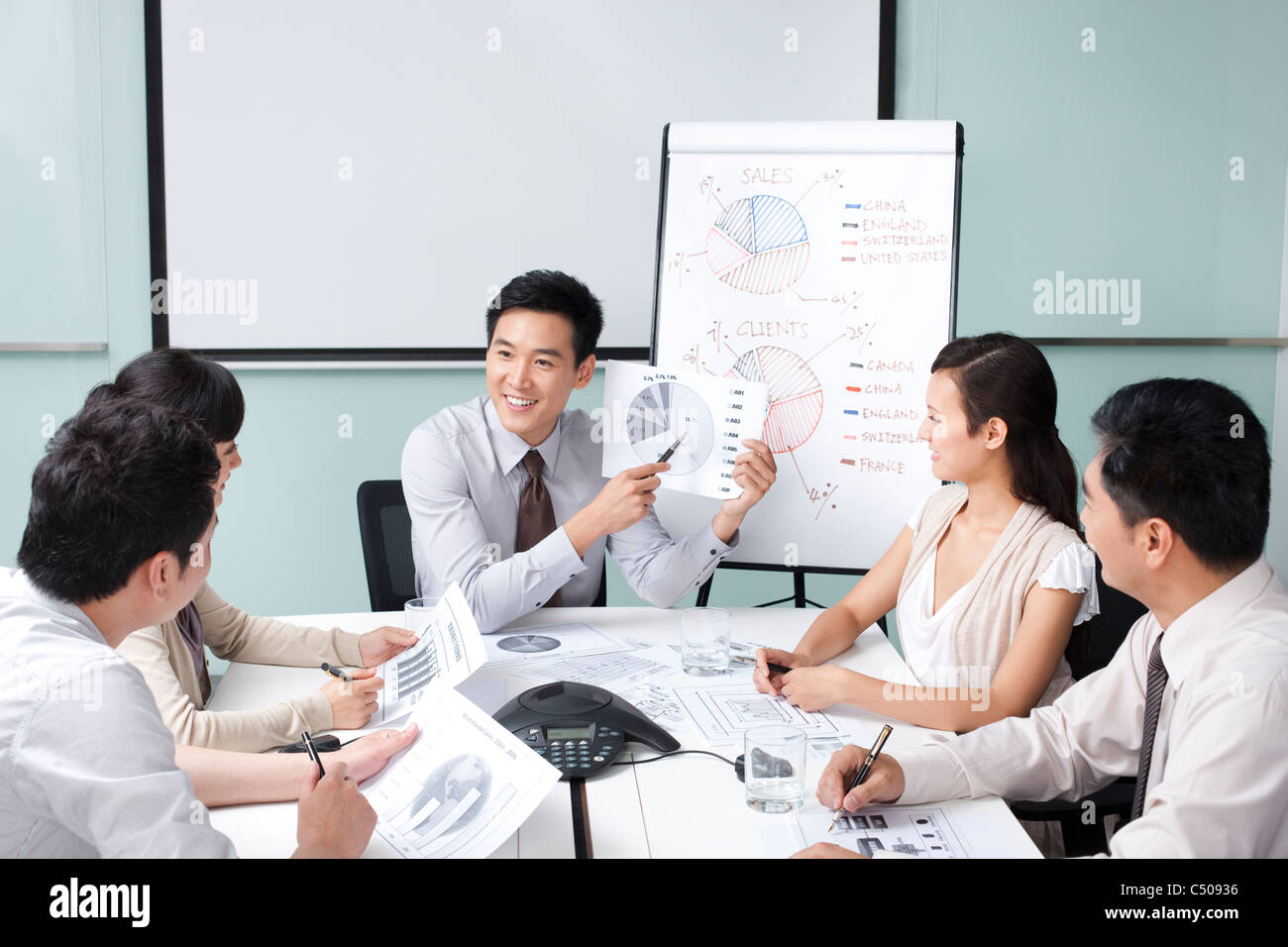 Young Executive Presenting New Plan to Business Team Stock Photo - Alamy