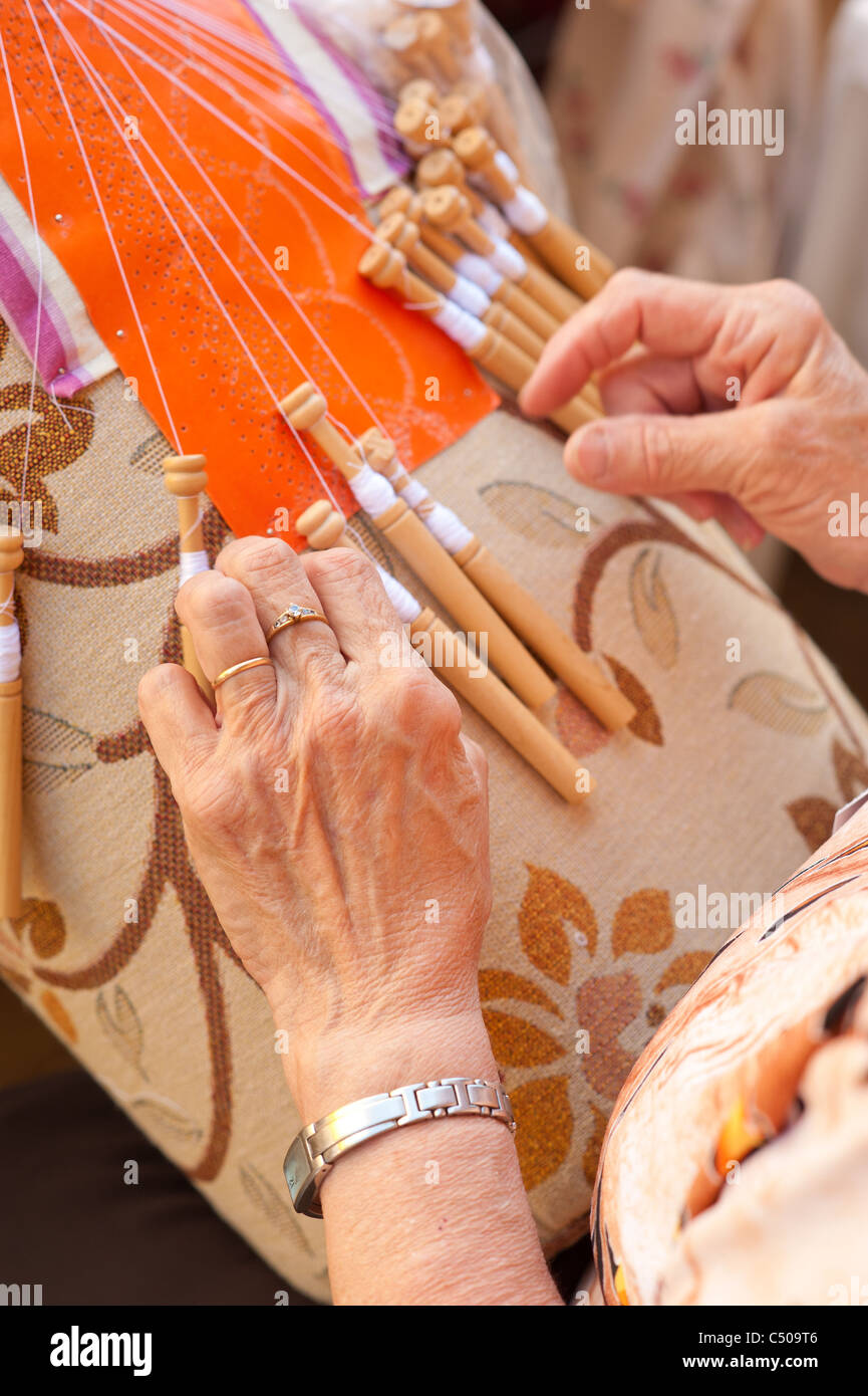 Skilled female hands at the traditional lace making crafts Stock Photo ...