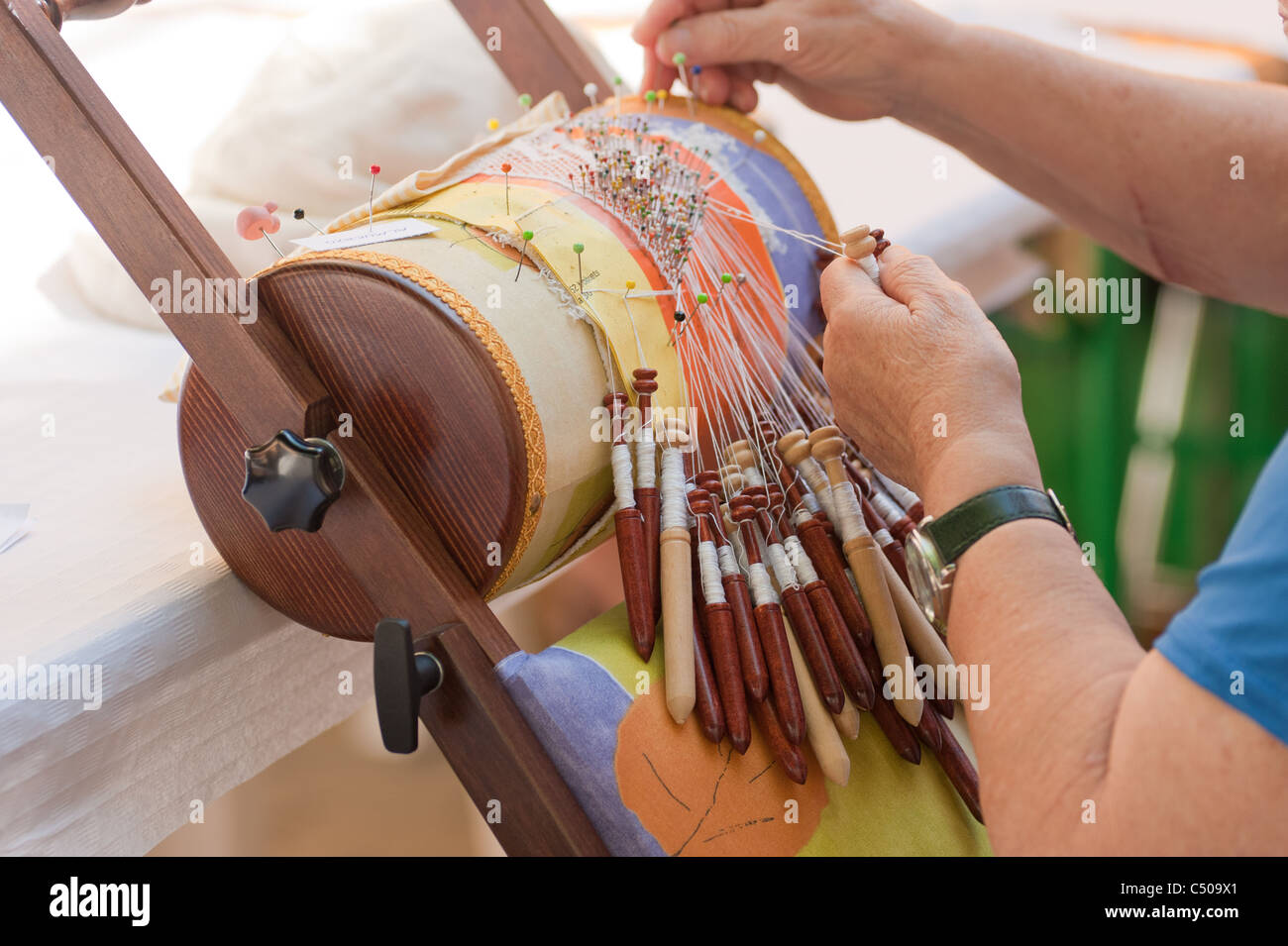 Skilled female hands at the traditional lace making crafts Stock Photo ...