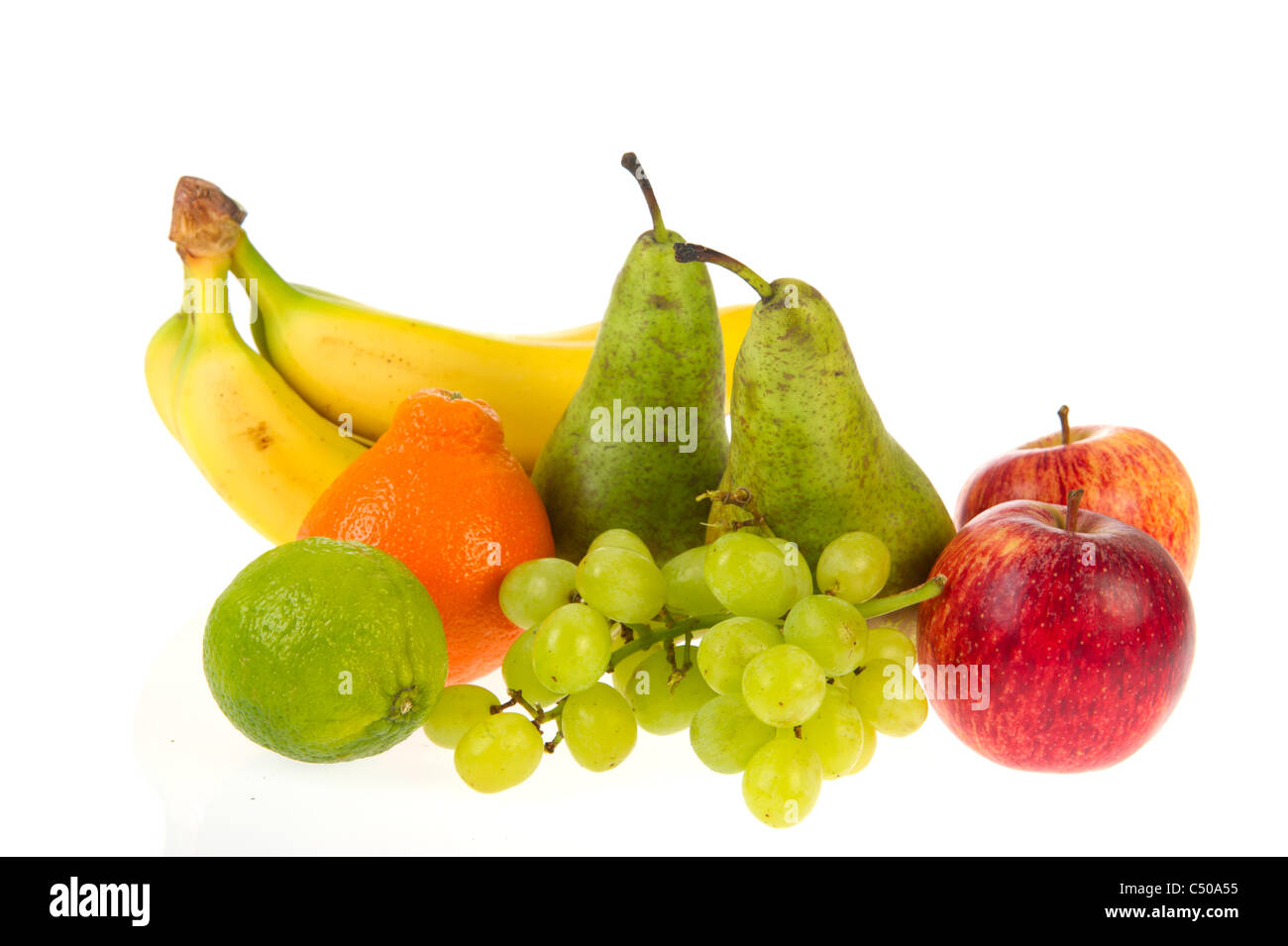 still life with various fresh fruit isolated over white background ...