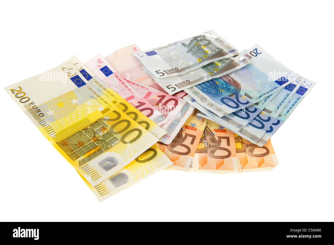 Euro banknotes from two hundred isolated over white Stock Photo - Alamy