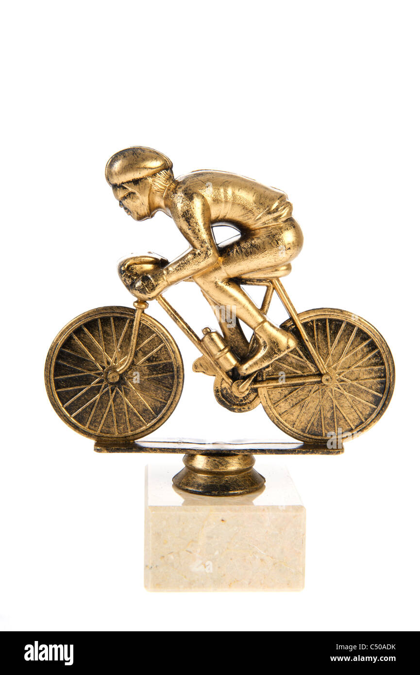 Golden trophy for the bike runner on white background Stock Photo - Alamy
