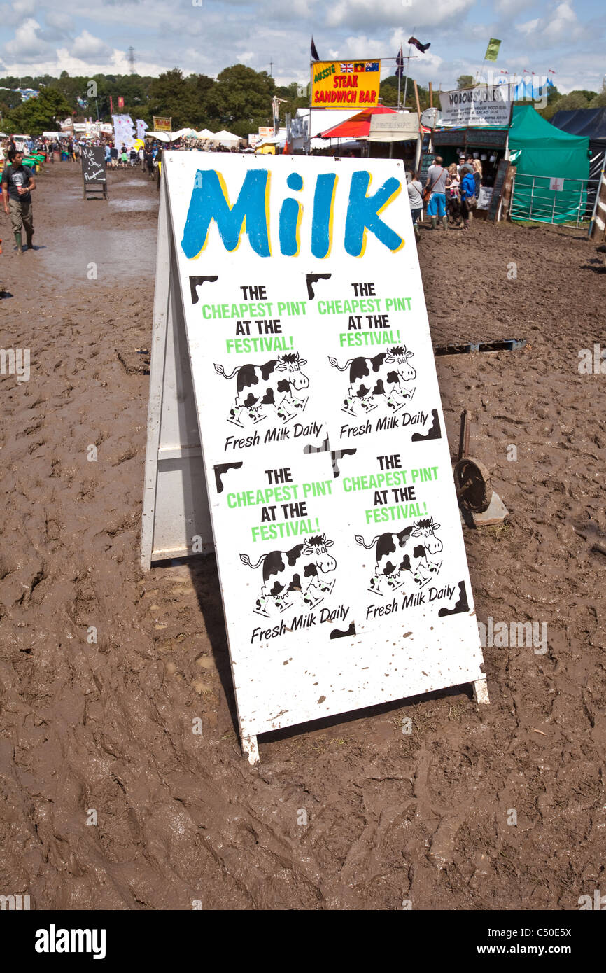 Milk advertising sign at the Glastonbury Festival 2011, Somerset ...