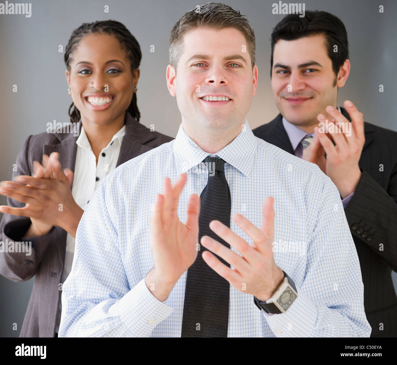 Business people cheering camera hi-res stock photography and images - Alamy
