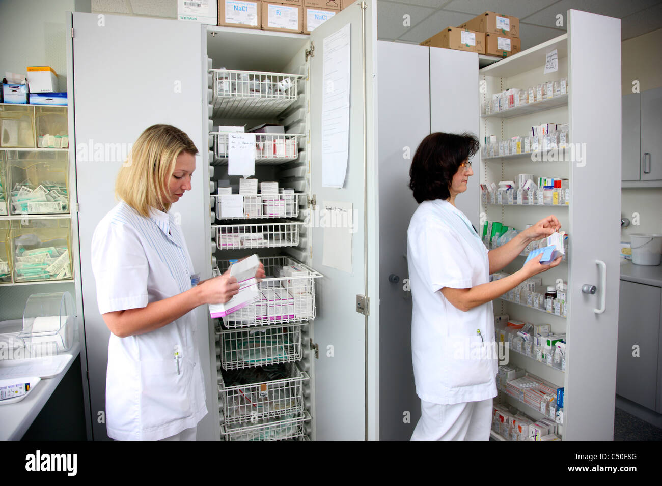 Hospital. Nurses working in a hospital ward, nurses office, doing ...
