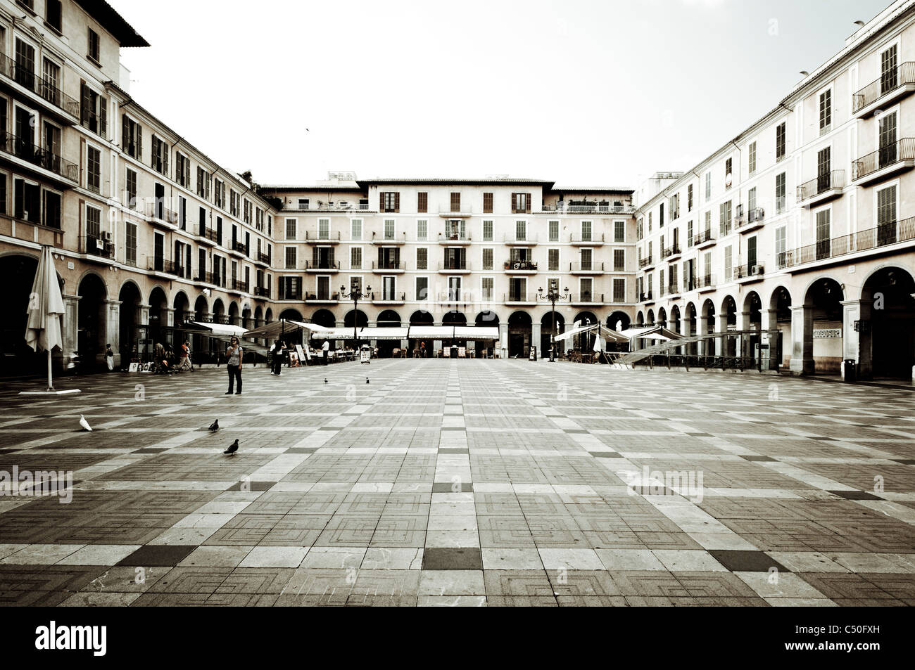 Plaza Mayor, main square in the historic town center of Palma de ...