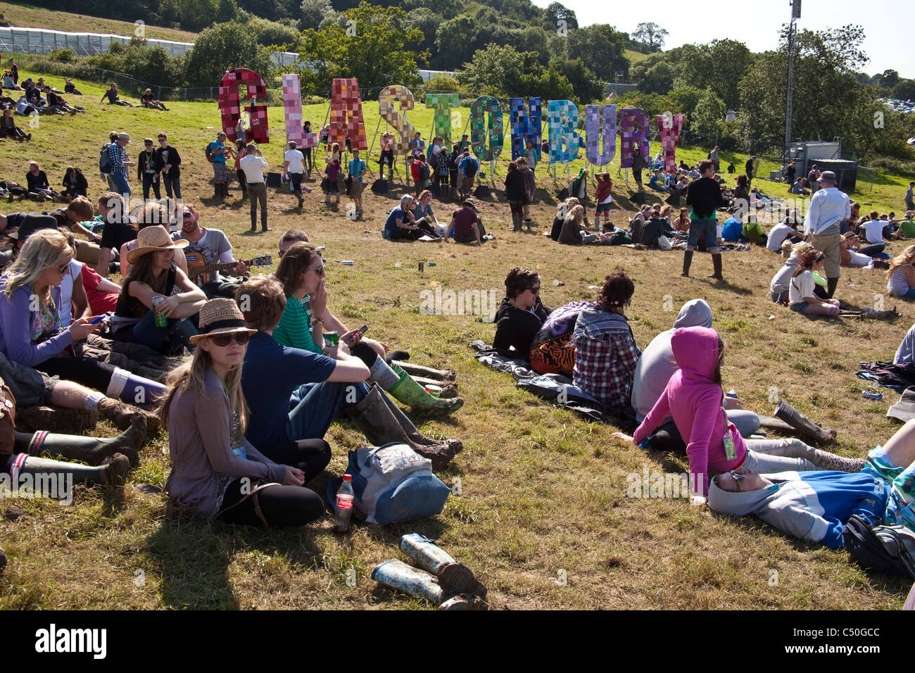 Glastonbury sign above the Park Stage, Glastonbury Festival 2011 Stock ...