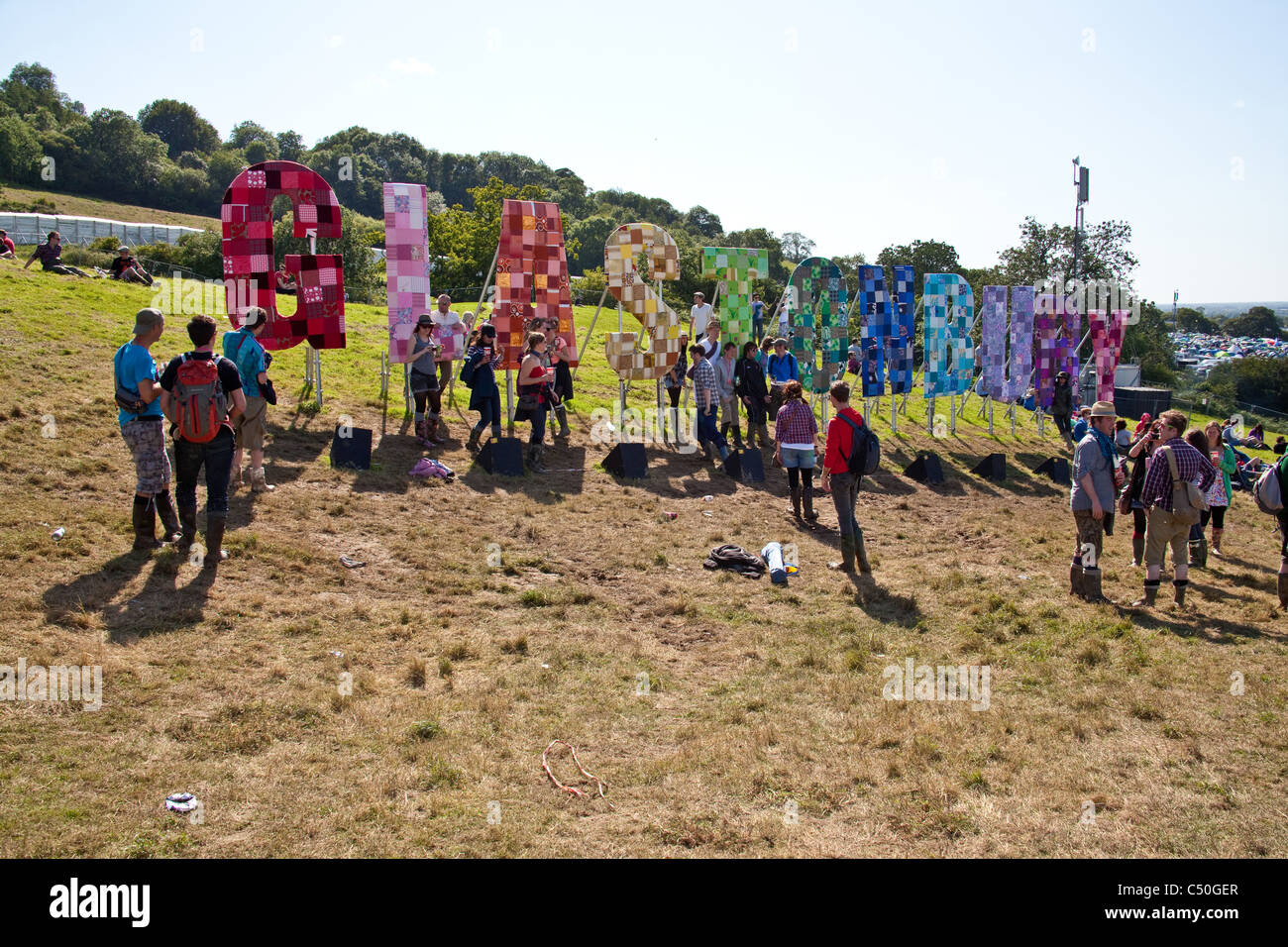 Glastonbury sign above the Park Stage, Glastonbury Festival 2011 Stock ...