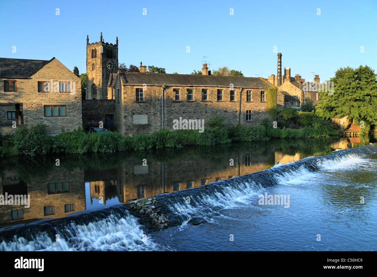 A weir on the River Aire, in Bingley, West Yorkshire Stock Photo - Alamy